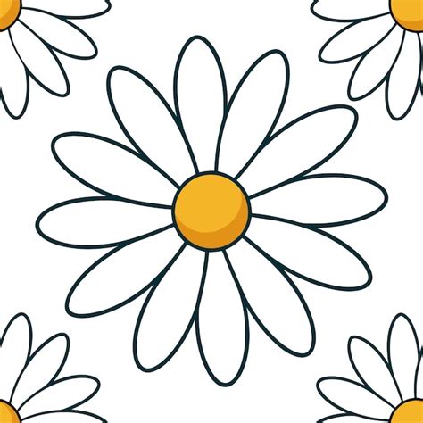 Hand Drawn Daisy Flower Seamless Pattern Vector Art And Illustration