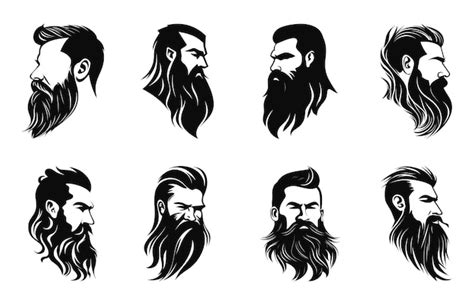 Longue Barbe Vectorielle Silhouette Noire Set Différentes Silhouettes De Coiffure à Grande Barbe