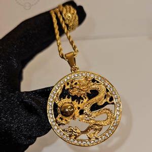 Gold Chinese Dragon Year Pendant Necklace Hypoallergenic Asian