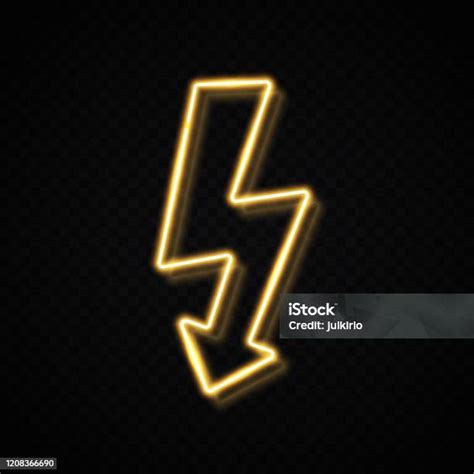 투명 한 배경에 격리 된 노란색 번개 볼트의 네온 기호입니다 반사 3d 현실적인 전기 기호입니다 배너를 덮고 전단지 장식을위한 디자인 요소 밝은 벡터 그림입니다 3차원