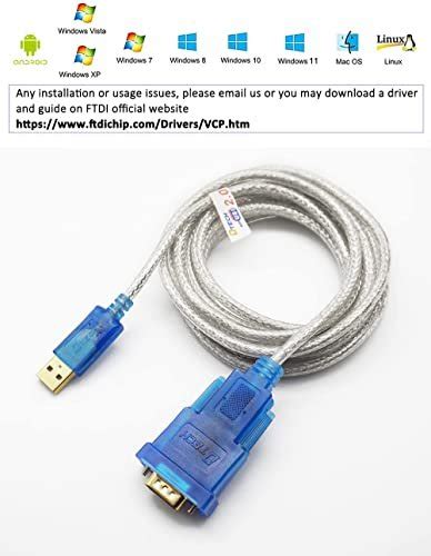 DTECH USB To Serial Adapter Cable With RS DB Male Port FTDI Chipset Supports Windows