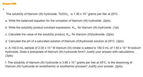 Solved 1 The Solubility Of Titanium Iii Hydroxide