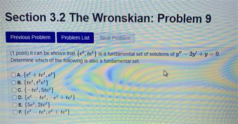 solved section 3 2 the wronskian problem 9 previous problem