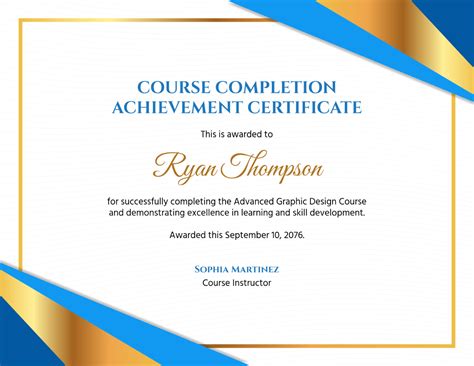 Free Course Completion Achievement Certificate Template To Edit Online
