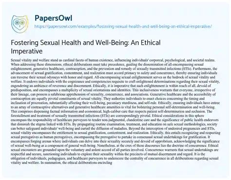 Fostering Sexual Health And Well Being An Ethical Imperative Free Essay Example 514 Words