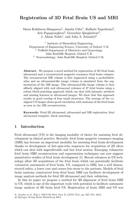 Pdf Registration Of 3d Fetal Brain Us And Mri