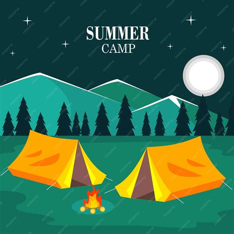 Premium Vector A Poster For A Summer Camp With Two Tents And The Moon In The Background
