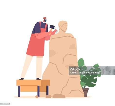 조각가 남성 캐릭터는 끌과 망치를 사용하여 돌을 조각하고 스튜디오에서 정밀하고 능숙하게 남성 인물을 형성합니다 고대의에 대한 스톡 벡터 아트 및 기타 이미지 Istock