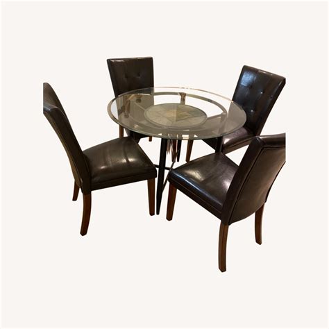 Glass Dining Table With 4 Leather Chairs Aptdeco