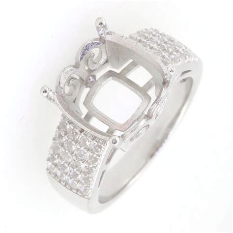 Sterling Silver Semi Mount Ring Setting Cushion Cu 12x12mm W White