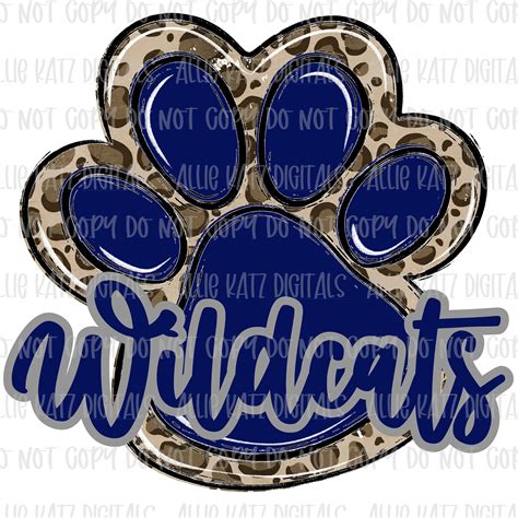 Wildcats Navy Gray Leopard Paw Print School Mascot Png File Etsy