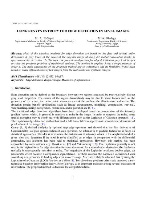 Pdf Using Renyis Entropy For Edge Detection In Level Images