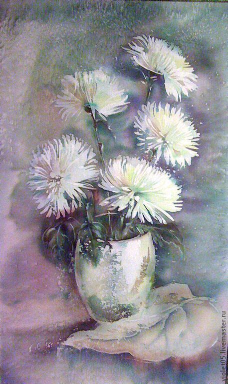 Купить или заказать Белые хризантемы картина на шелке батик в интернет магазине на Ярмарке