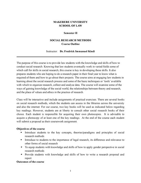 Social Research Notes MAKERERE UNIVERSITY SCHOOL OF LAW Semester II