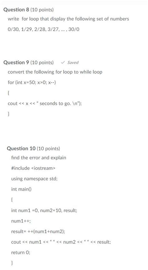 Solved Question 8 10 Points Write For Loop That Display