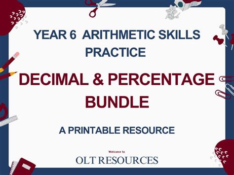 Year 6 Maths Arithmetic One Page Skills Practice Decimal And Percentage Bundle Printable