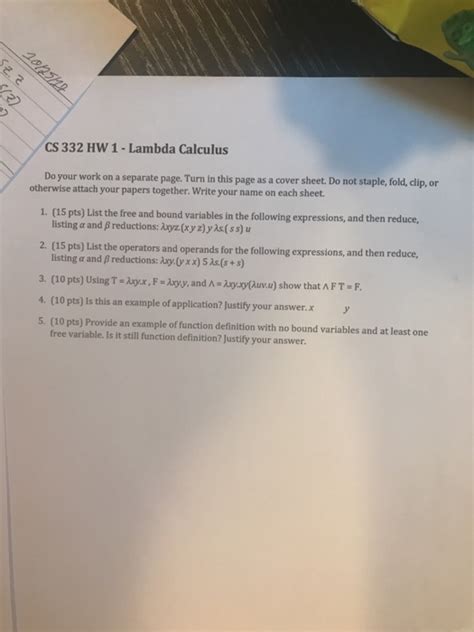 Solved Cs 332 Hw 1 Lambda Calculus Do Your Work On A