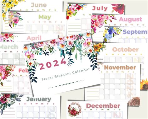 Printable 2024 Floral Calendar Digital Download Blossom Theme Planner