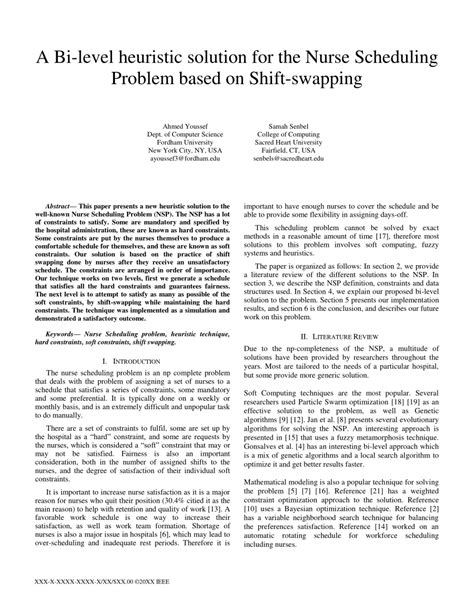 Pdf A Bi Level Heuristic Solution For The Nurse Scheduling Problem Based On Shift Swapping