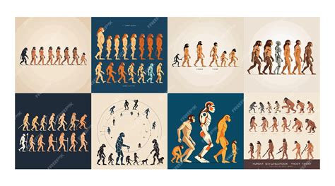 Human Evolution Theory Flat Illustration Way From Monkey To Cyborg Or