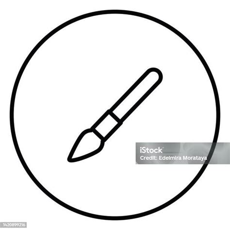 페인터 브러쉬 원형 흑백 그리기 버튼의 브러시 도구 벡터 일러스트 레이 션 개체 그룹에 대한 스톡 벡터 아트 및 기타 이미지