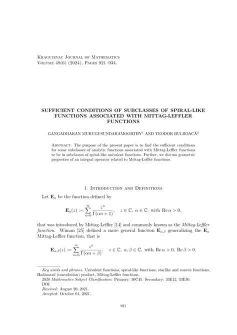 Pdf Sufficient Conditions Of Subclasses Of Spiral Like Functions