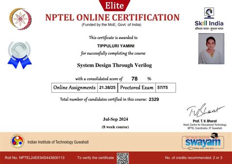 nptel verilog systemdesign vlsi learningandgrowth certification yamini tippuluri