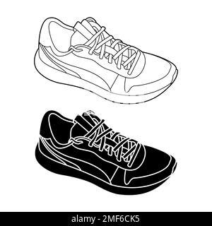Sneakers Outline And Silhouette Monochrome Vector Illustration Isolated