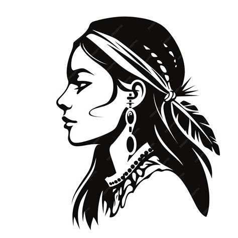 Premium Ai Image Minimal Black And White Lakota Woman Silhouette With