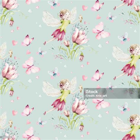 흰색 배경에 귀여운 요정 캐릭터 수채화 그림 매직 판타지 만화 핑크 동화 디자인입니다 아기 소녀 생일 공주에 대한 스톡 벡터 아트 및 기타 이미지 Istock