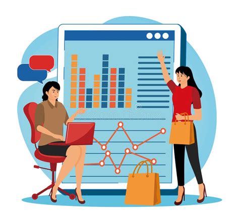 Consumer Behaviour Women Discussing Data Consumer Reports On Digital Screens With Shopping Bags Consumer Behaviour Women Discussing Data Consumer Reports On Digital Screens With Shopping Bags