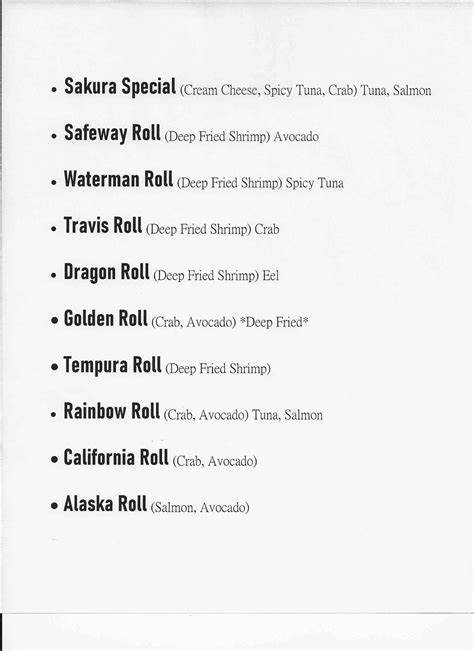 Menu Sakura Sushi