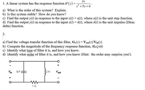 1 A Linear System Has The Response Function H