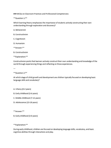 Classroom Practices And Professional Competencies Pdf Learning