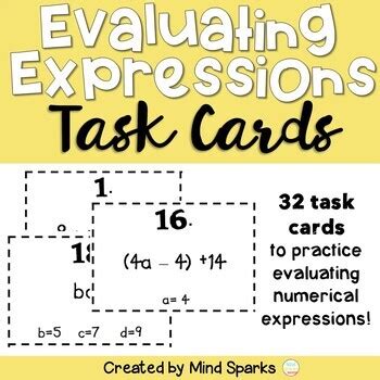 Evaluating Expressions Task Cards By Mind Sparks TpT