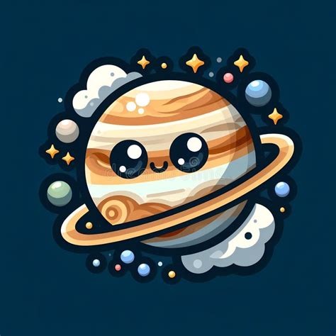 Cute Jupiter Smiling Surrounded By Small Planets And Stars Stock