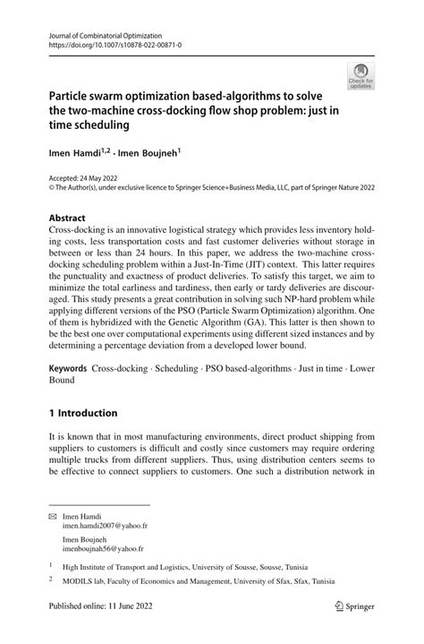 Pdf Particle Swarm Optimization Based Algorithms To Solve The Two