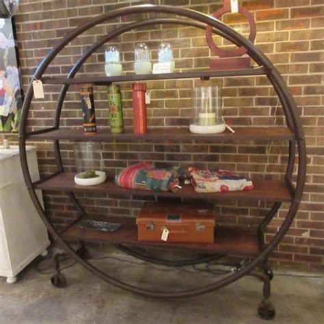 Rustic Shelf With Towel Bar Round Metal Shelving Unit