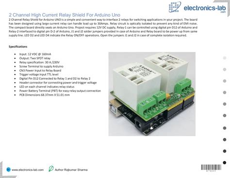 CHANNEL HIGH CURRENT RELAY SHIELD Electronics Lab