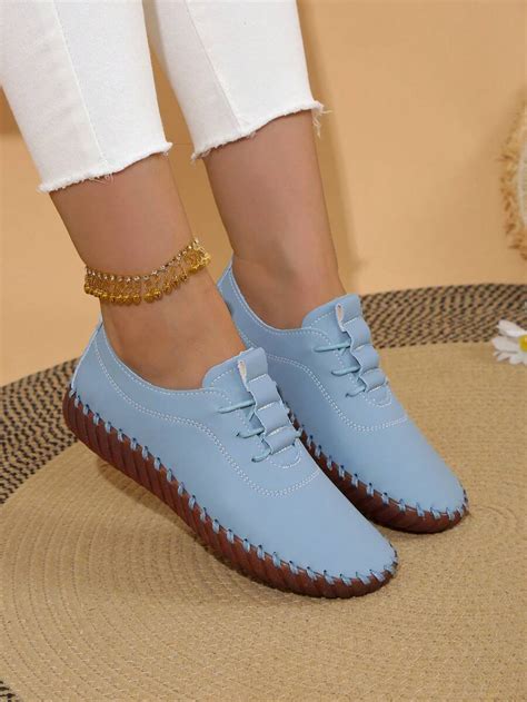 2024 New Fashion Womens Blue Sports Casual Shoes Pu Leather Surface