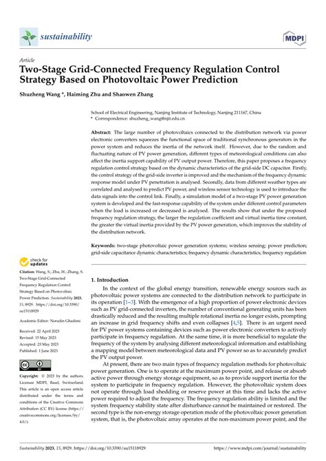 Pdf Two Stage Grid Connected Frequency Regulation Control Strategy Based On Photovoltaic Power
