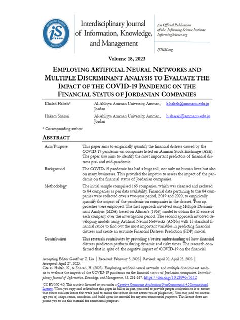 Ijikm Employing Artificial Neural Networks And Multiple Discriminant Analysis To Evaluate The
