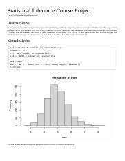 Statistical Inference Course Project Part Simulation Exercise Docx Statistical Inference
