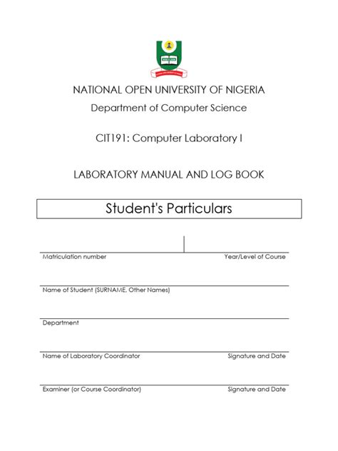 Cit191 Practical Logbook Cover Pdf