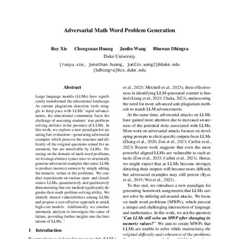 Adversarial Math Word Problem Generation Acl Anthology