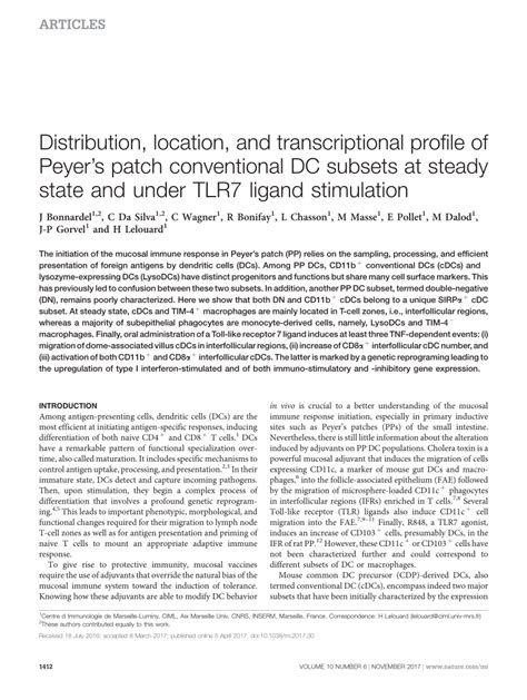 Pdf Distribution Location And Transcriptional Profile Of Peyers Patch Conventional Dc
