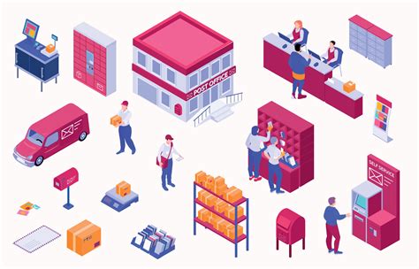 Post Office Isometric Set Vector Art At Vecteezy