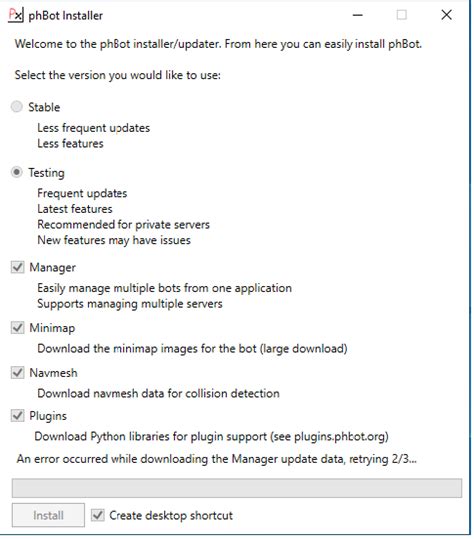 error on installing manager and phbot phbot projecthax