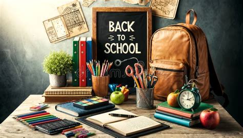 School Supplies Chalkboard And Backpack Ready For New Academic Year