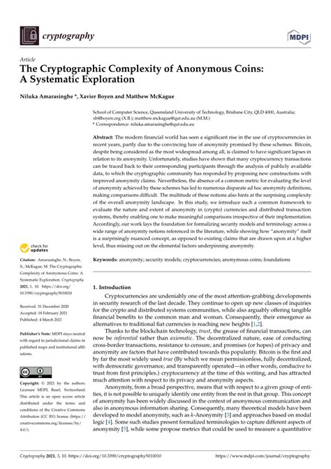 Pdf The Cryptographic Complexity Of Anonymous Coins A Systematic